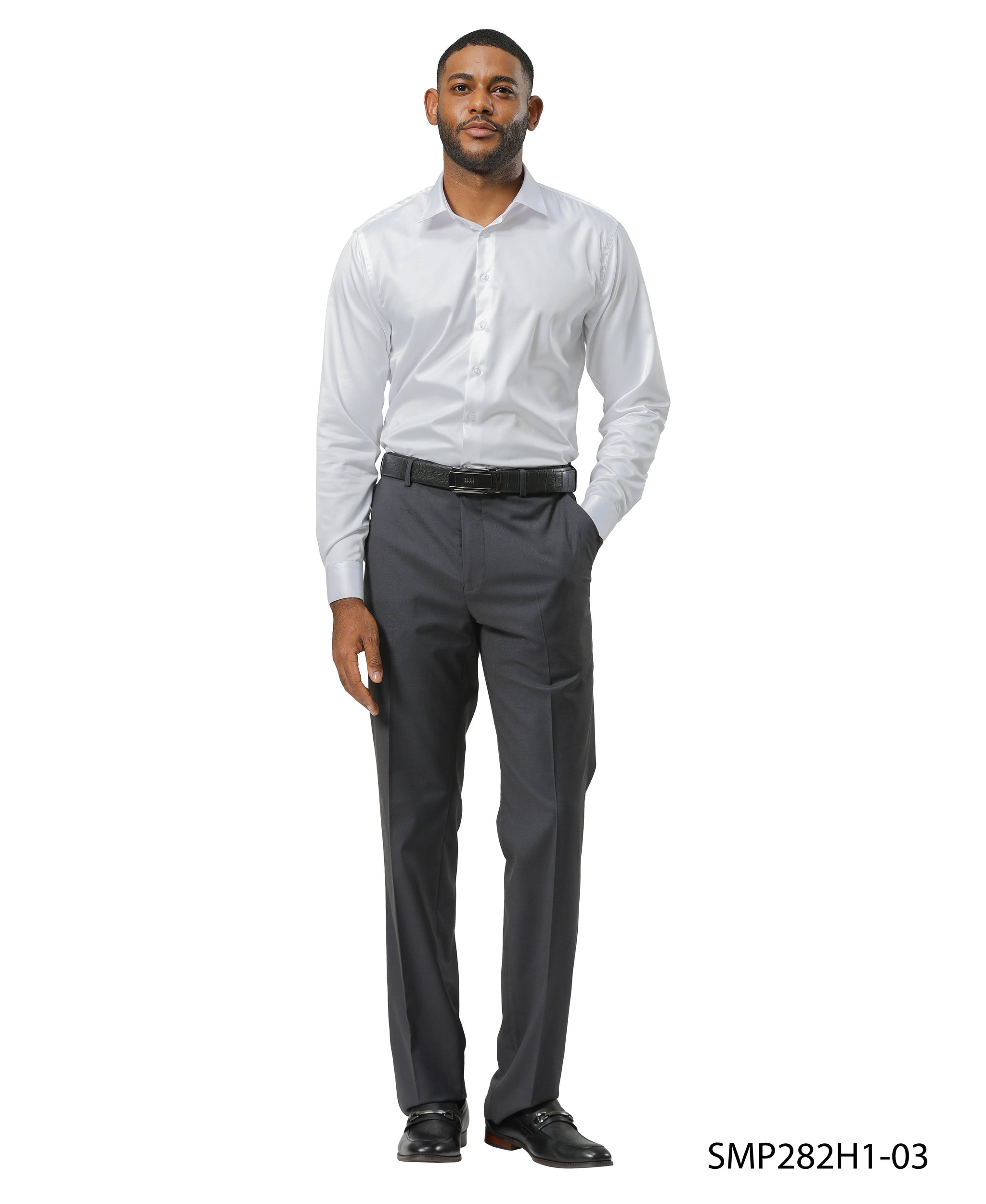 Stacy Adams Solid Dress Pants | Charcoal Men’s Formal Trousers | D&K Menswear